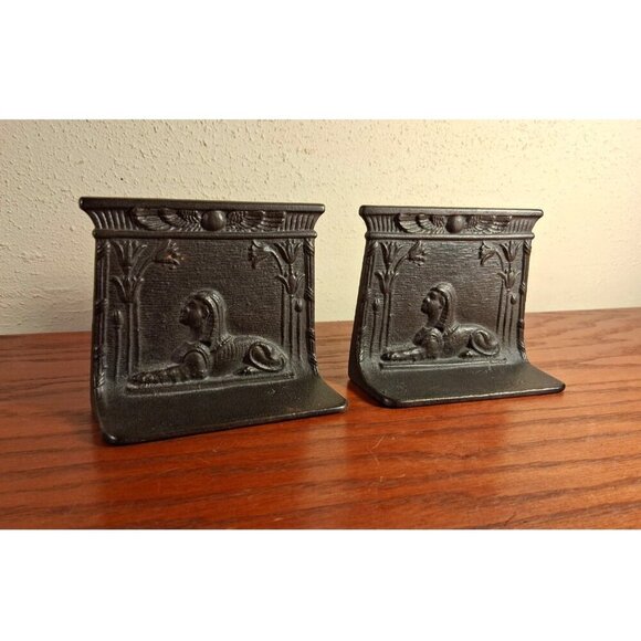 Accents | Egyptian King Tut Sphinx Cast Iron Bookends Antique Art ...